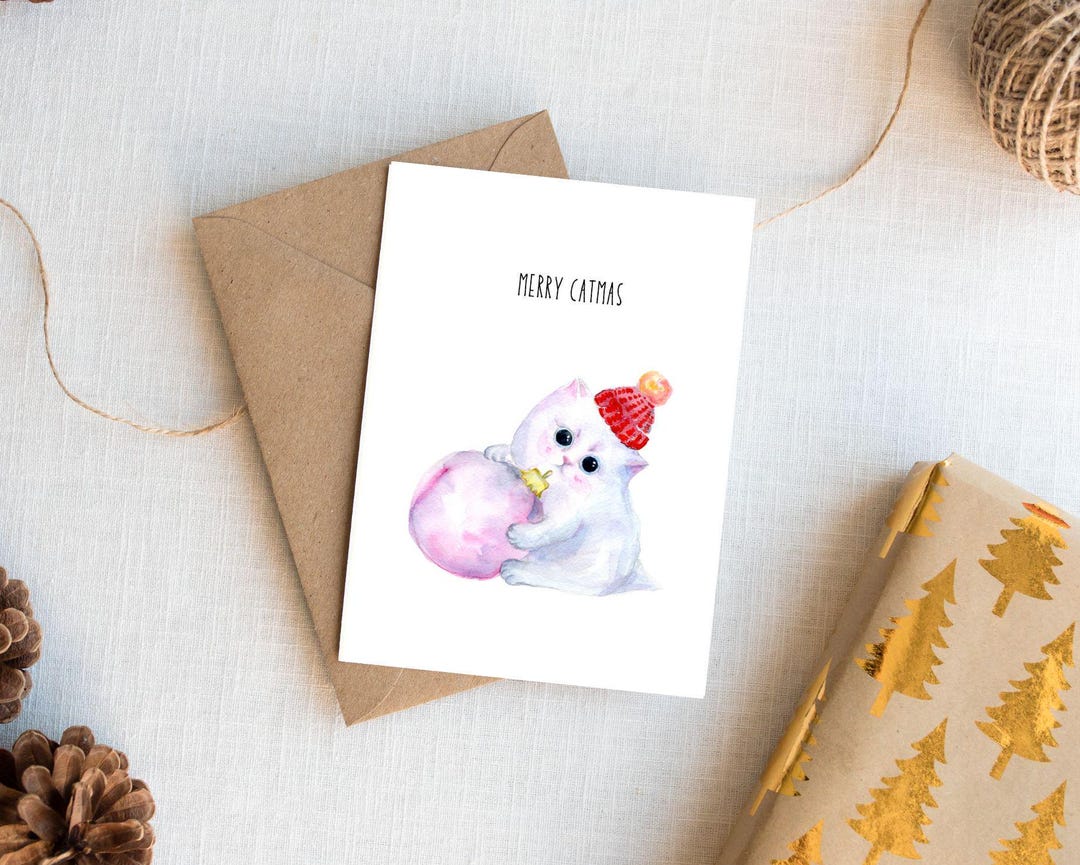 Merry Catmas Cat Christmas Card, Cute Cat Card, Holiday Cat Greeting ...