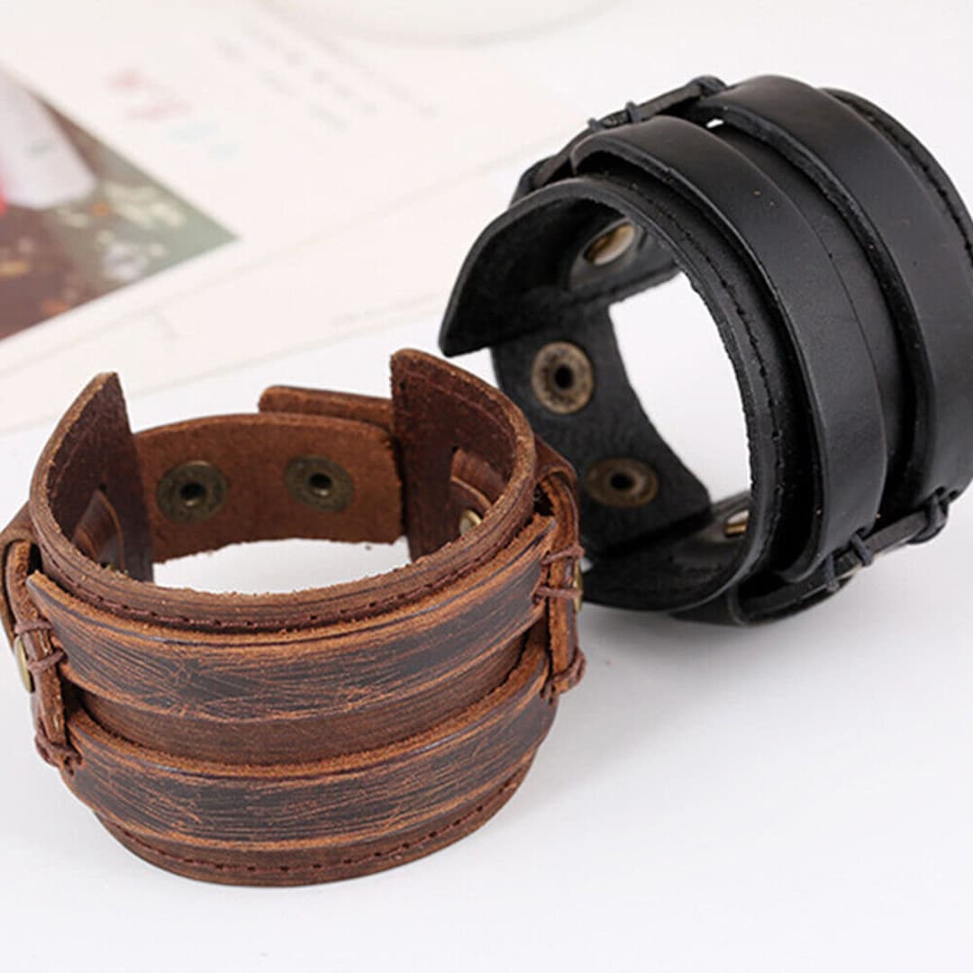 Mens Punk Leather Bracelet Wide Cuff Gothic Wristband - Etsy UK