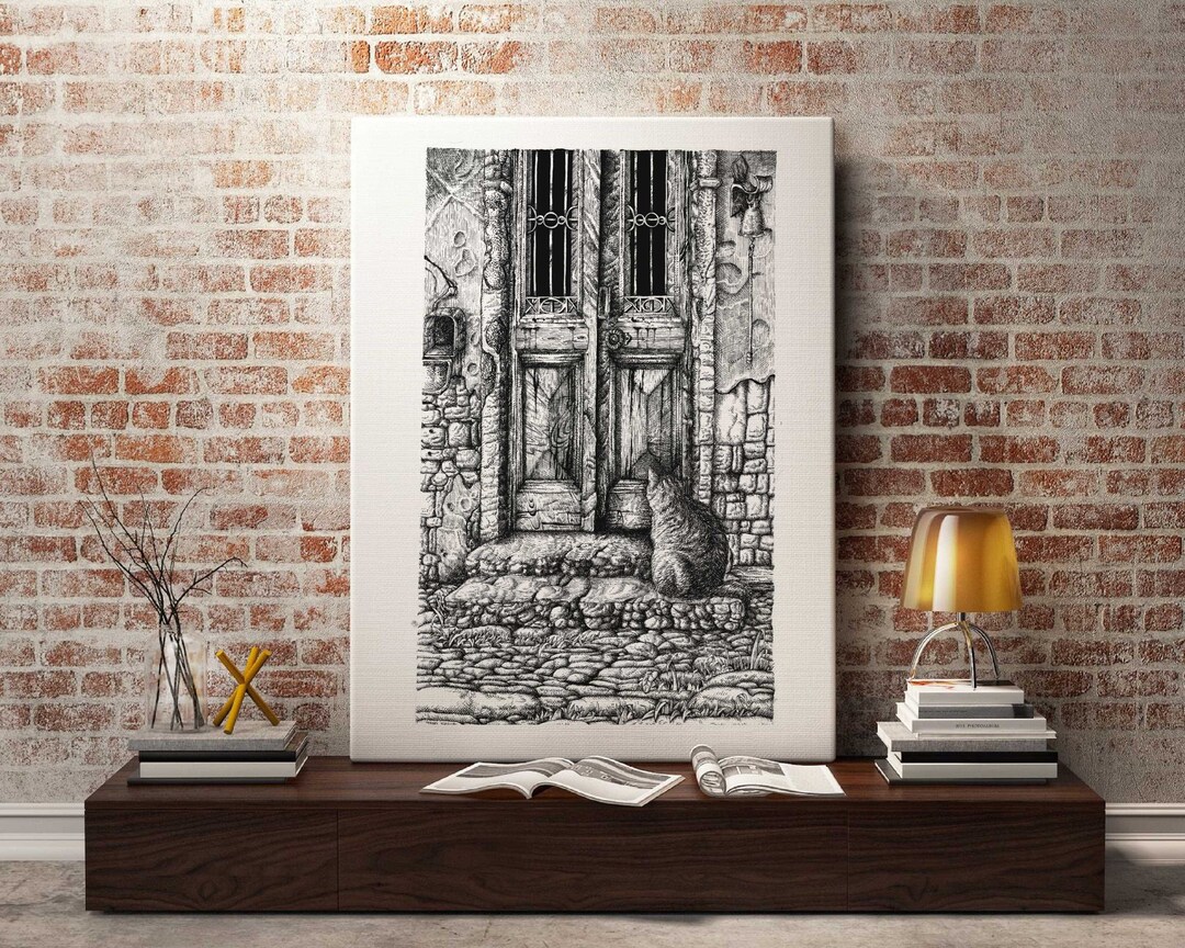 Waiting at the Door - Original Artwork, Horror Vacui, Black on White ...