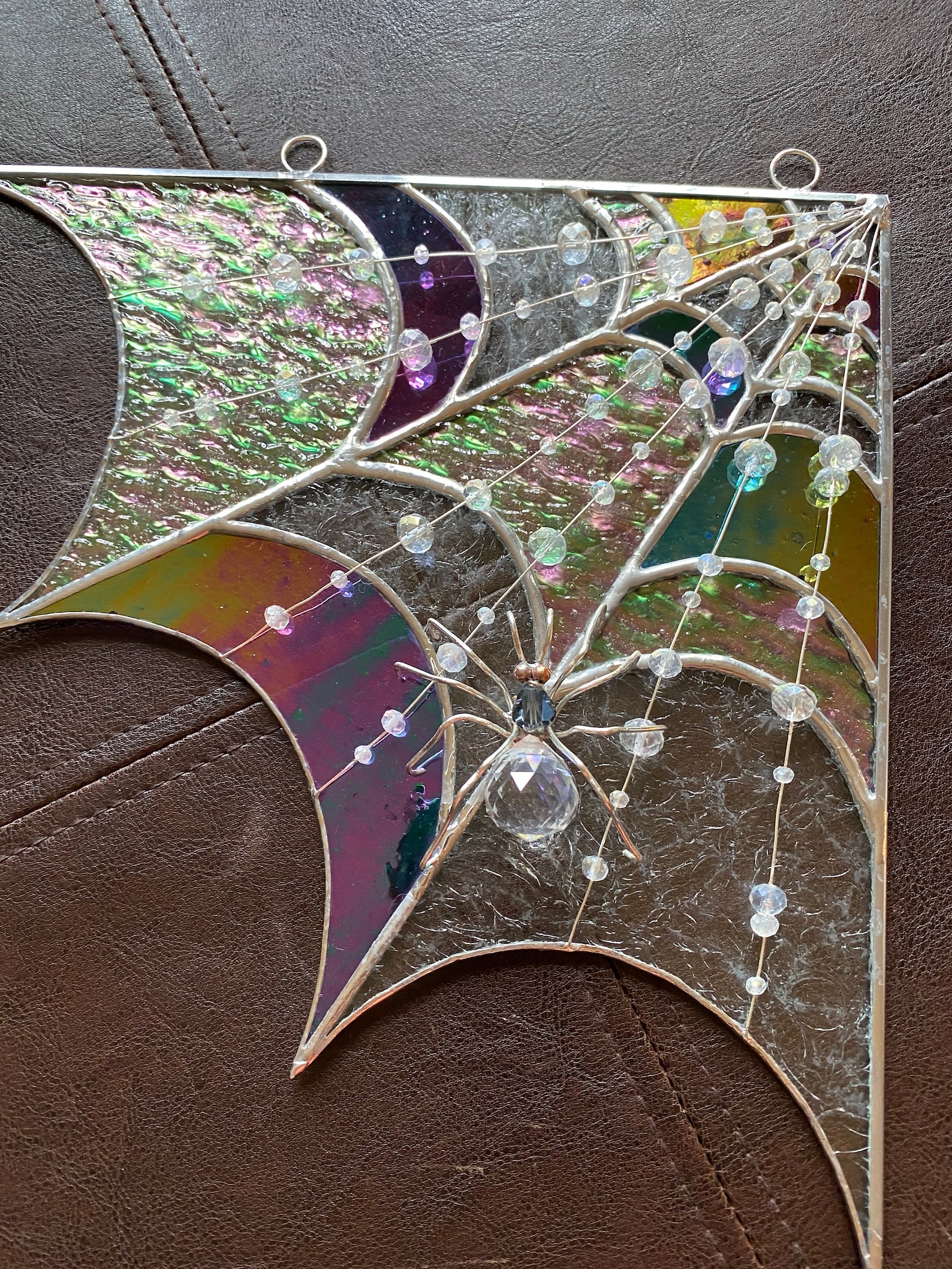 Stained Glass Iridescent Spider Web With Spider Holiday - Etsy