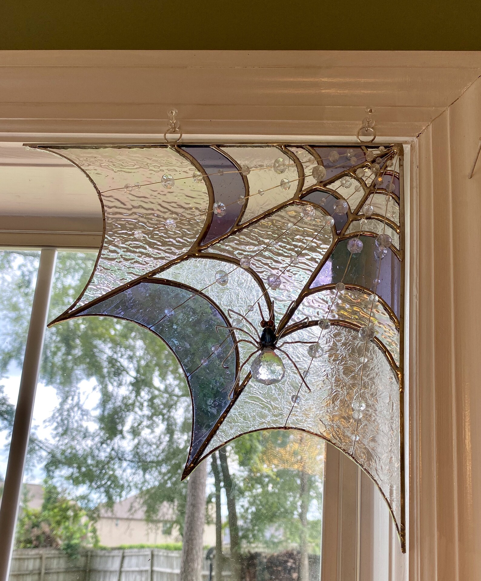 Stained Glass Iridescent Spider Web With Spider Holiday - Etsy