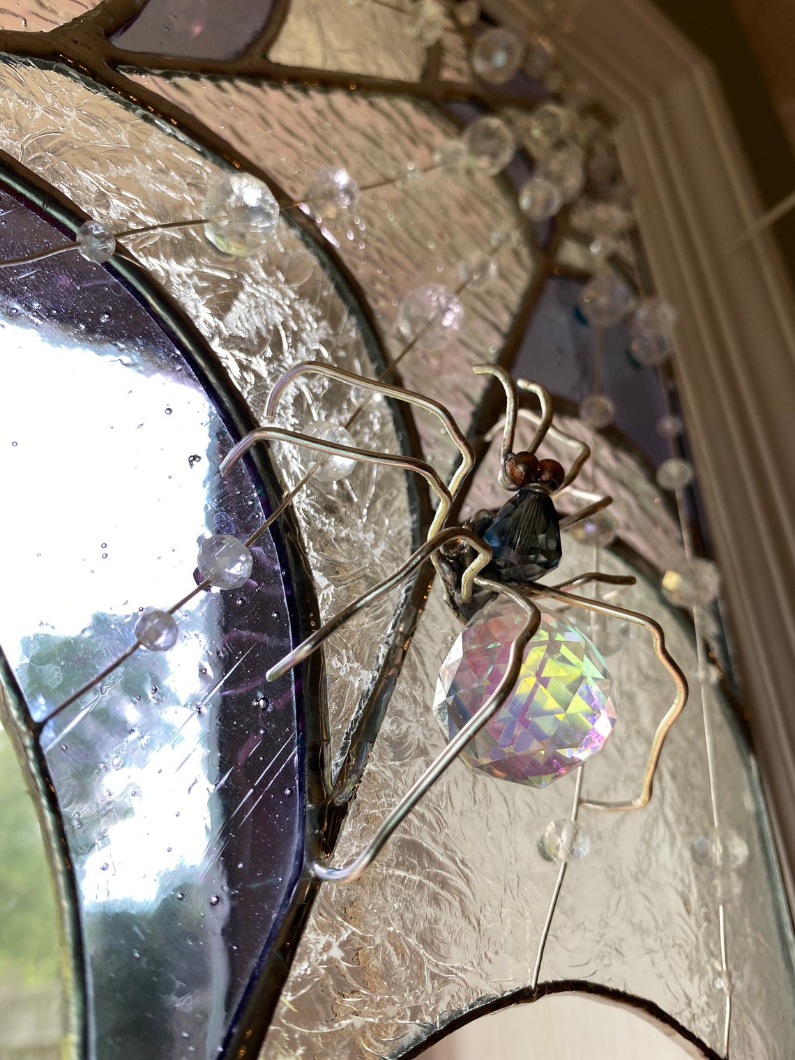Stained Glass Iridescent Spider Web With Spider Holiday - Etsy