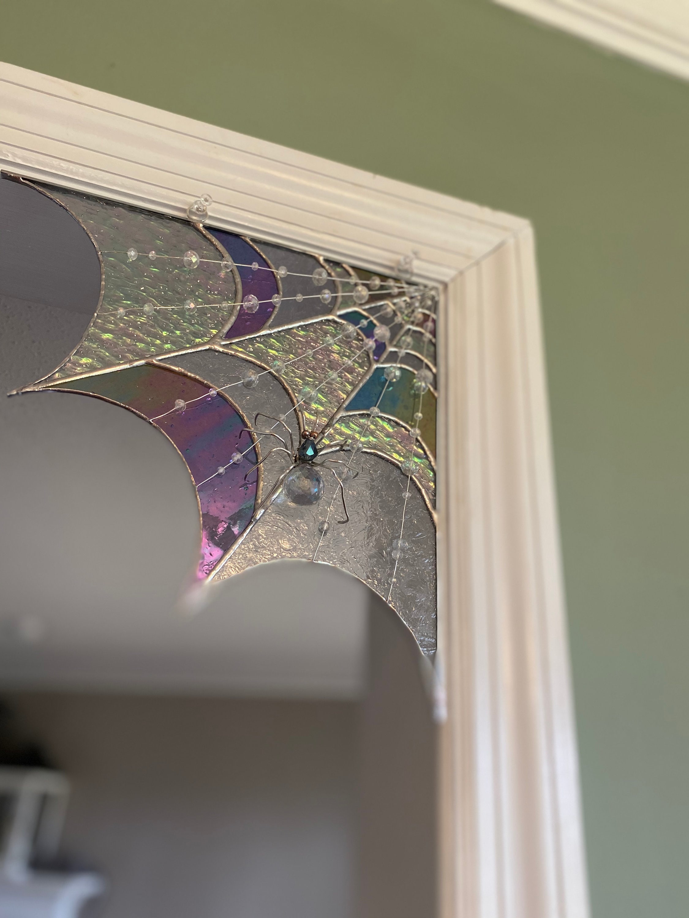 Stained Glass Iridescent Spider Web With Spider Holiday - Etsy