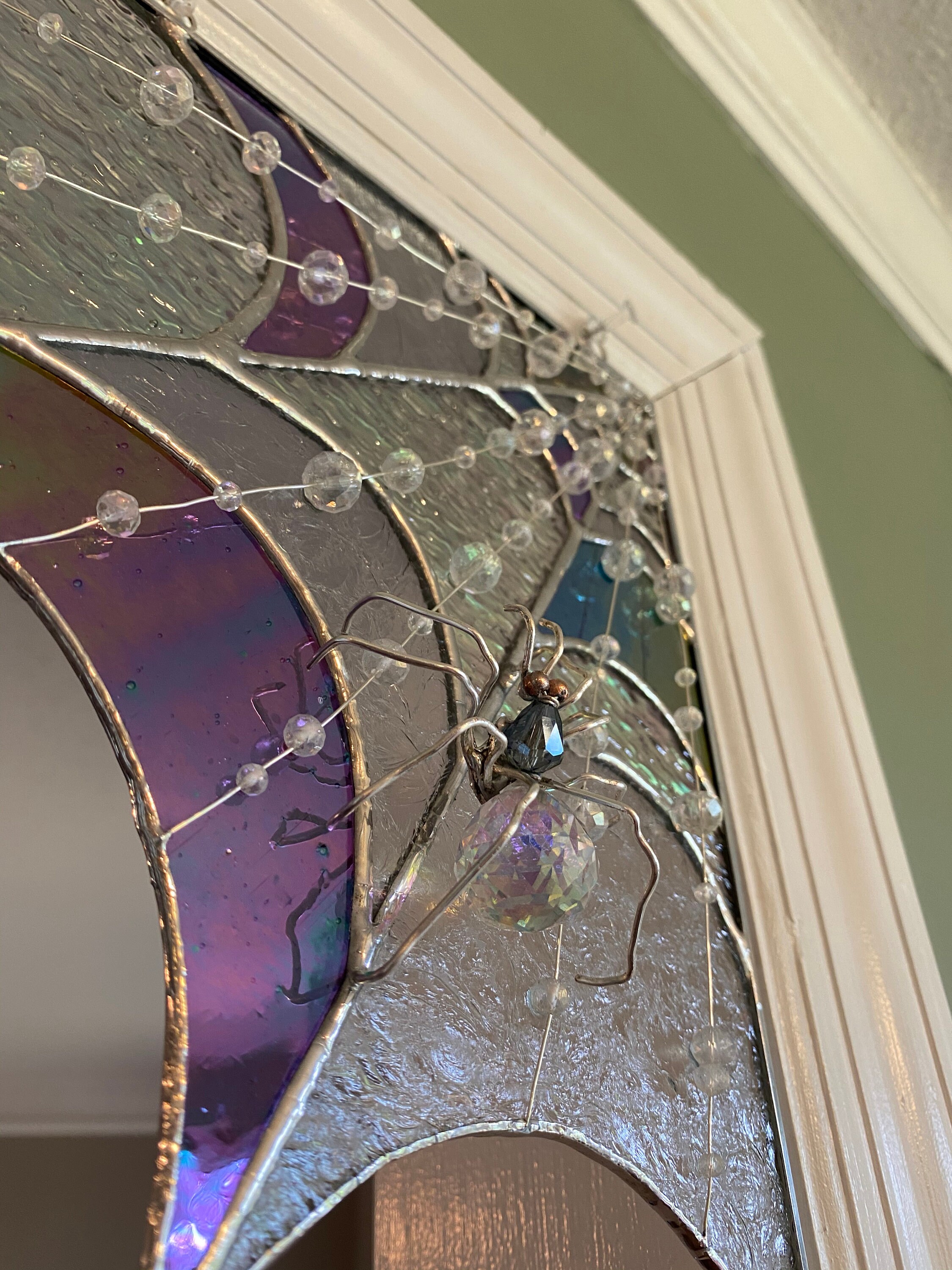 Stained Glass Iridescent Spider Web With Spider Holiday - Etsy