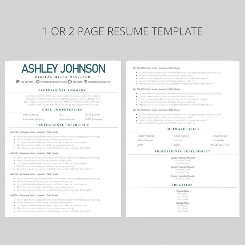 Perfectionist Resume Template for Word 2 Page Resume Cover Letter ...