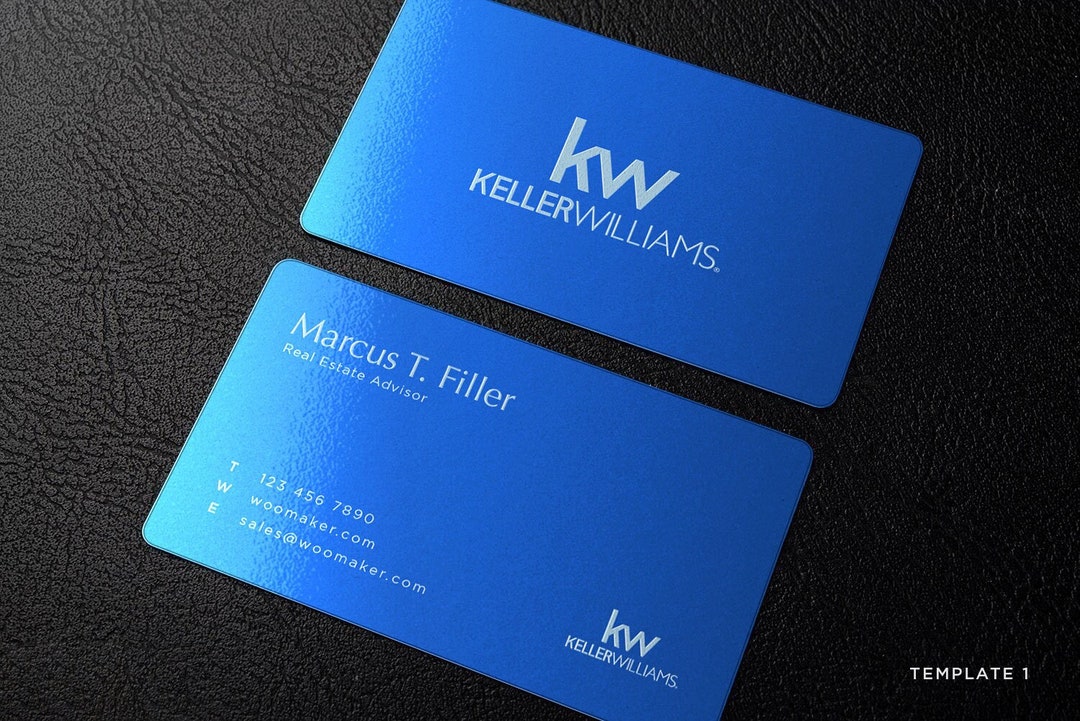 Personalized Blue Metal Business Cards: Laser Engraved Stainless Steel ...
