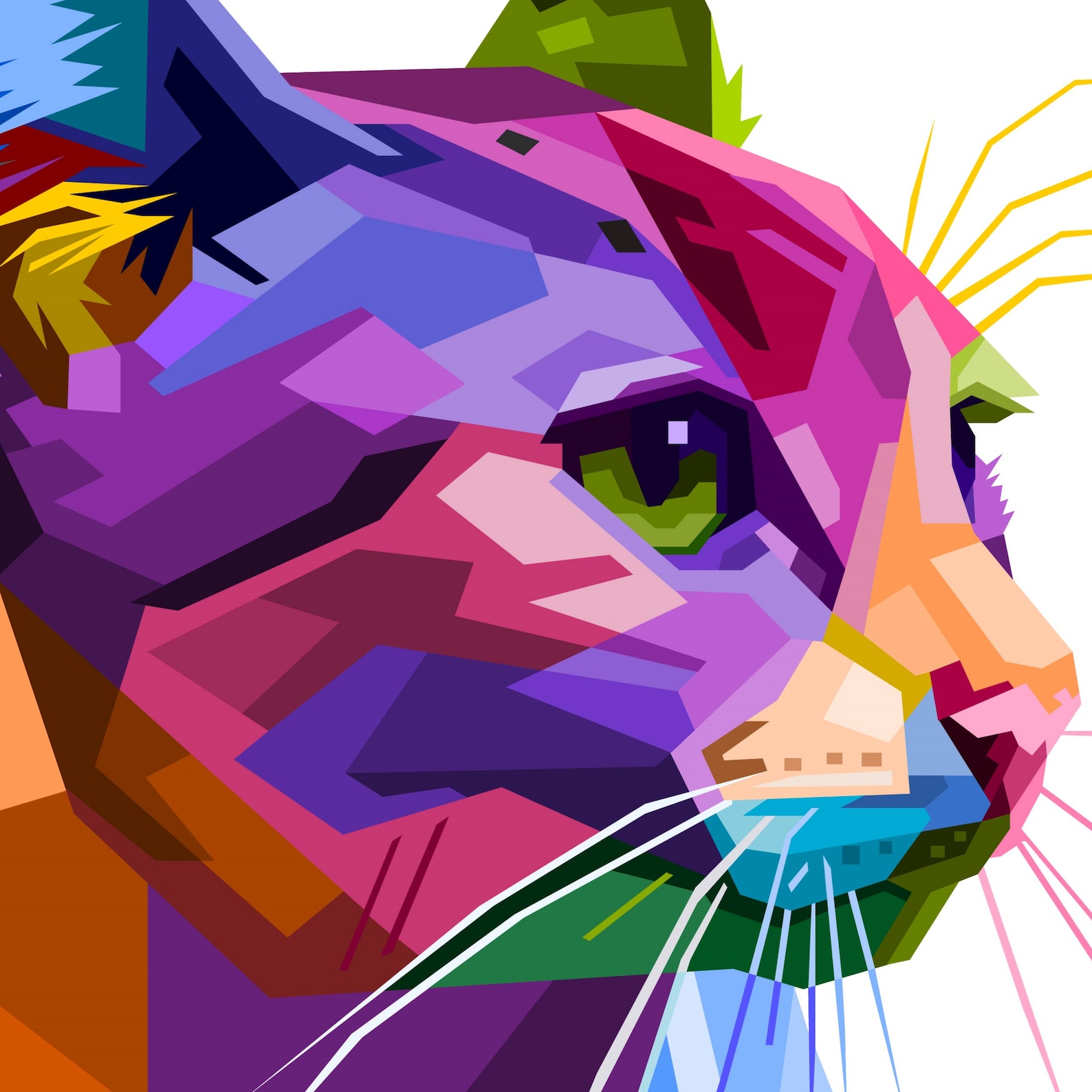 Geometric Cat Wall Art Pop Art Animal Print Wpap Deco - Etsy