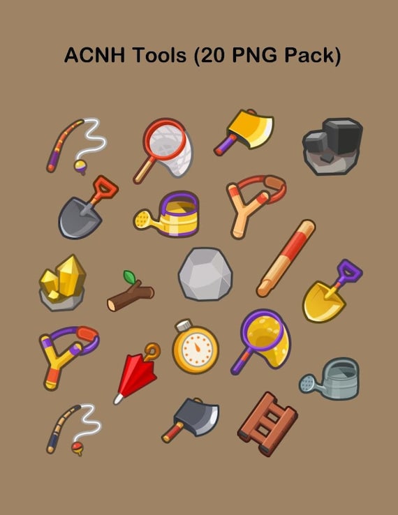 Animal Crossing Tools PNG JPG Clipart Icon Items Art Print Sticker High Quality Instant Digital Download