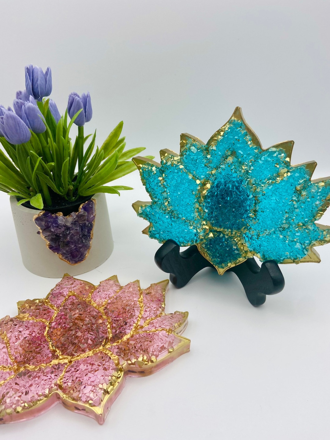 Resin Druzy Lotus Flower: Handmade Zen Decor (6x4") - Etsy