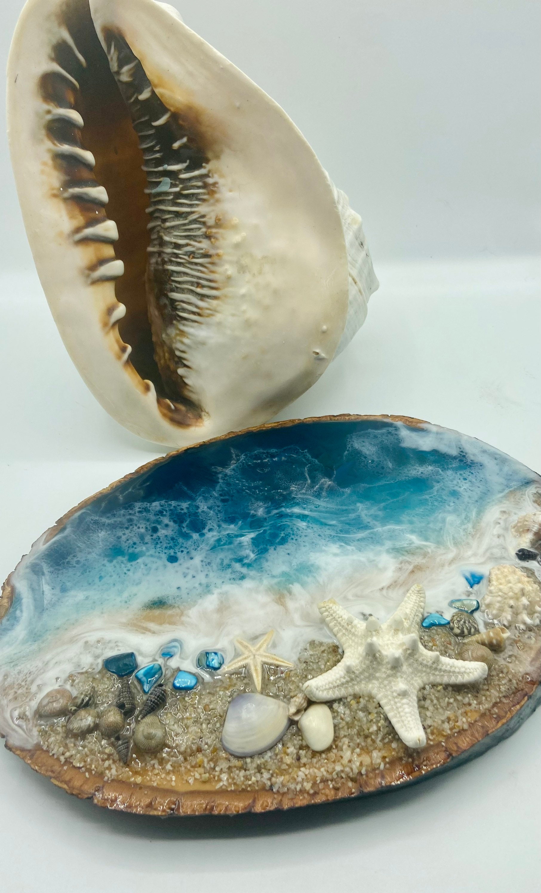 Ocean Wall Decor wood Slab With Wavessand and Sea Shells . - Etsy