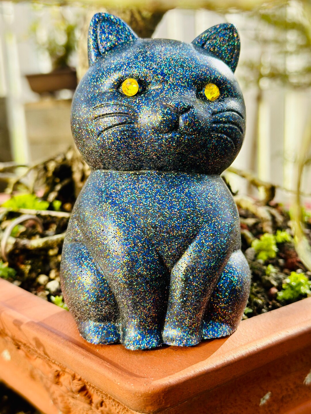 Black Cat Statue / Figurine- Midnight Black - Galaxy Cat - Sitting Cat ...