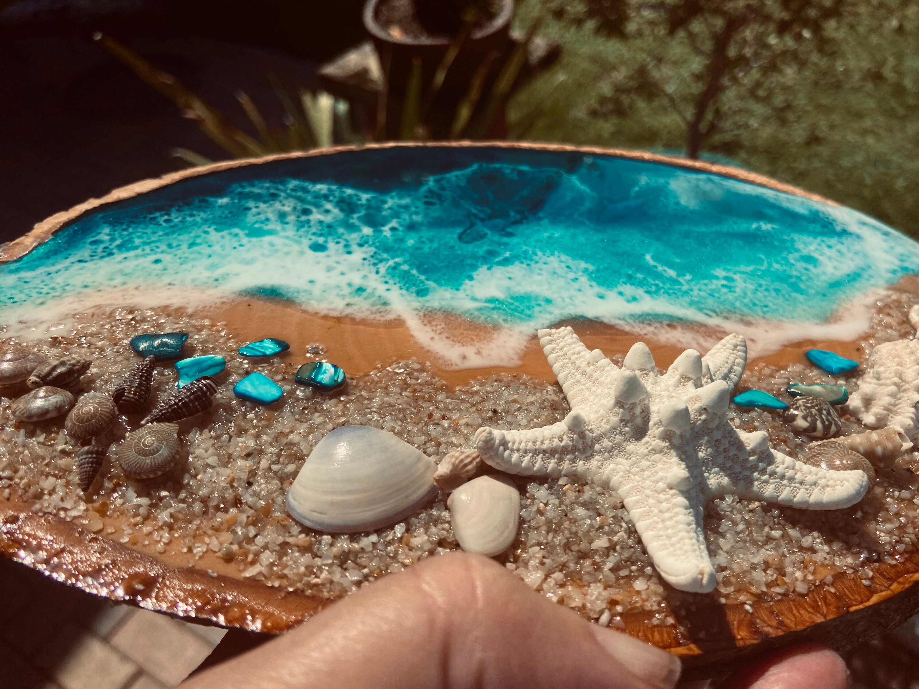 Ocean Wall Decor wood Slab With Wavessand and Sea Shells . - Etsy