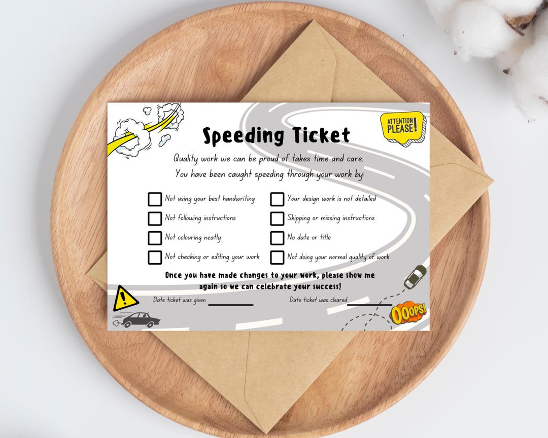 Teacher Resource, Printable Speeding Ticket, Digital Download, Teacher ...