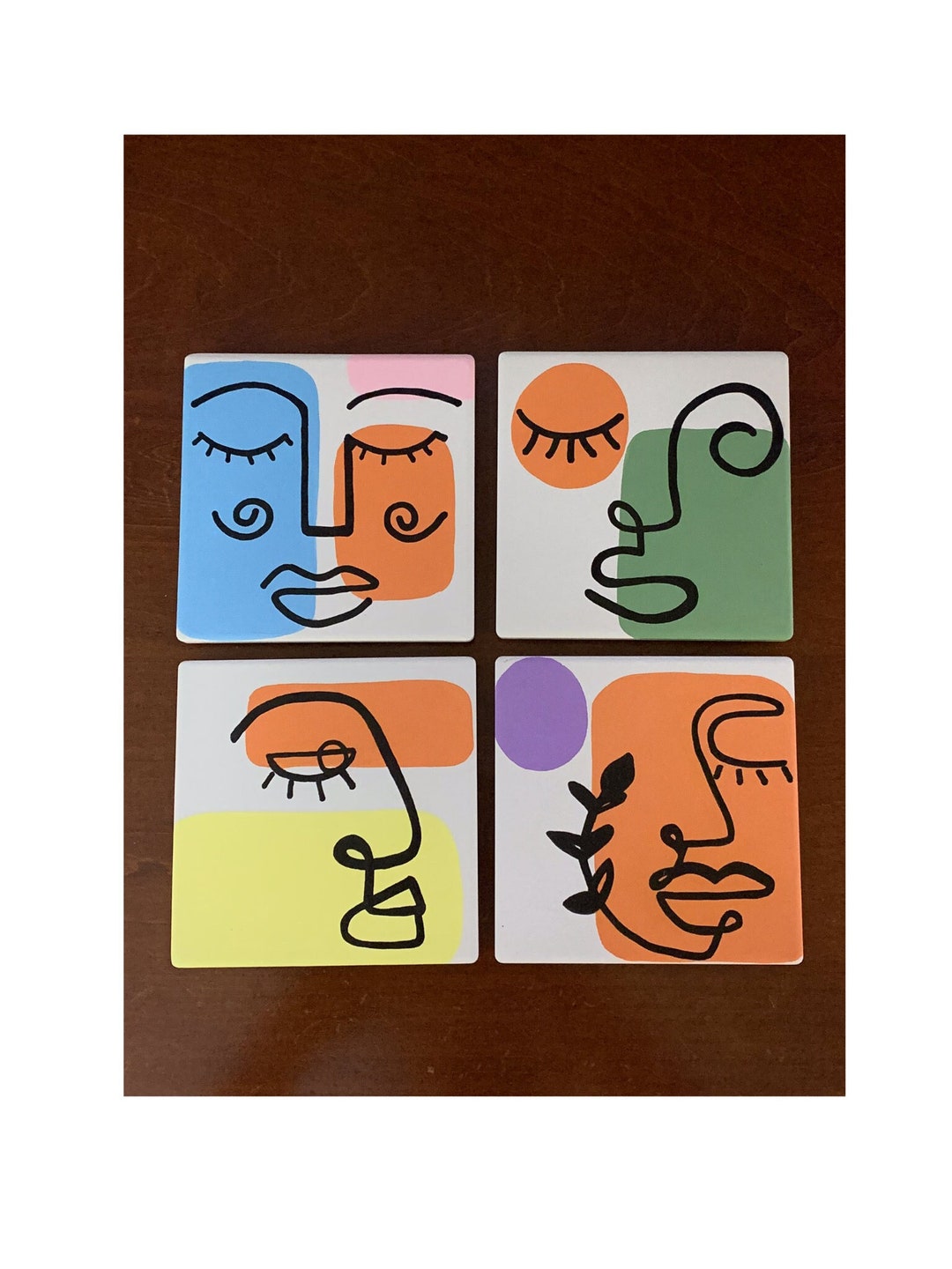 Retro Face Line Art Coasters Abstract Coasters Line Art Ceramic ...
