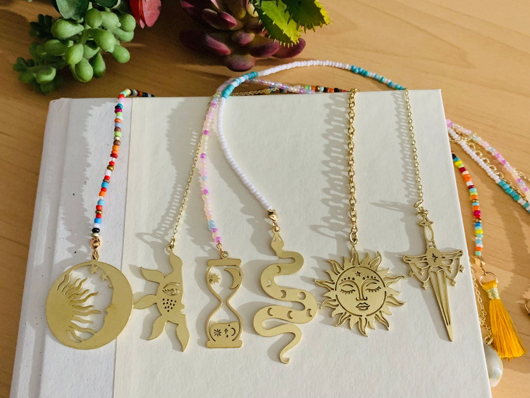 Sun Charm Gold Chain Bookmark - Jewelry Bookmark - Book Jewelry - Chain ...