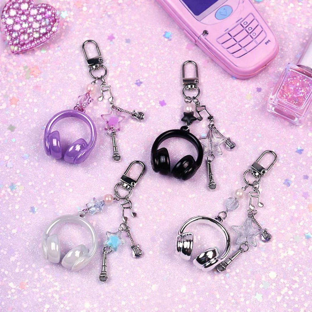 Y2K Headphone Keychain – Kawaii Star & Microphone Dangles - Etsy