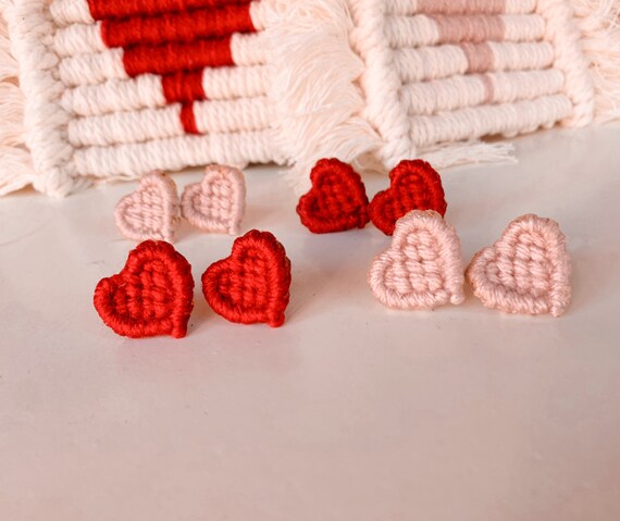 Macrame Heart Earrings Valentines Jewelry Etsy