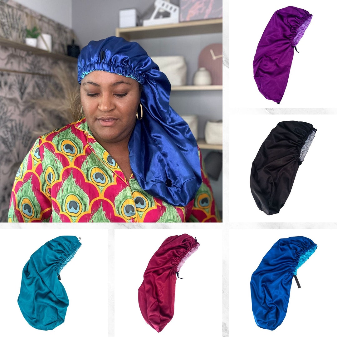 NEW Stay on LONG Satin Bonnet sleep Well , Adjustable Elastic 5 Colours ...