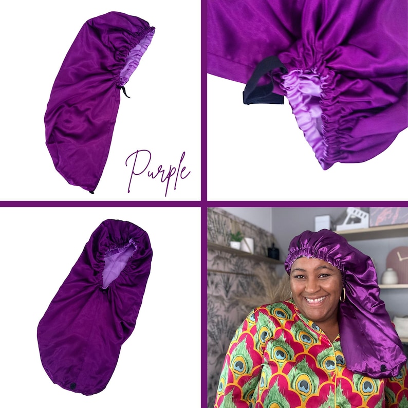 NEW Stay on LONG Satin Bonnet "sleep Well" , Adjustable Elastic 5 ...