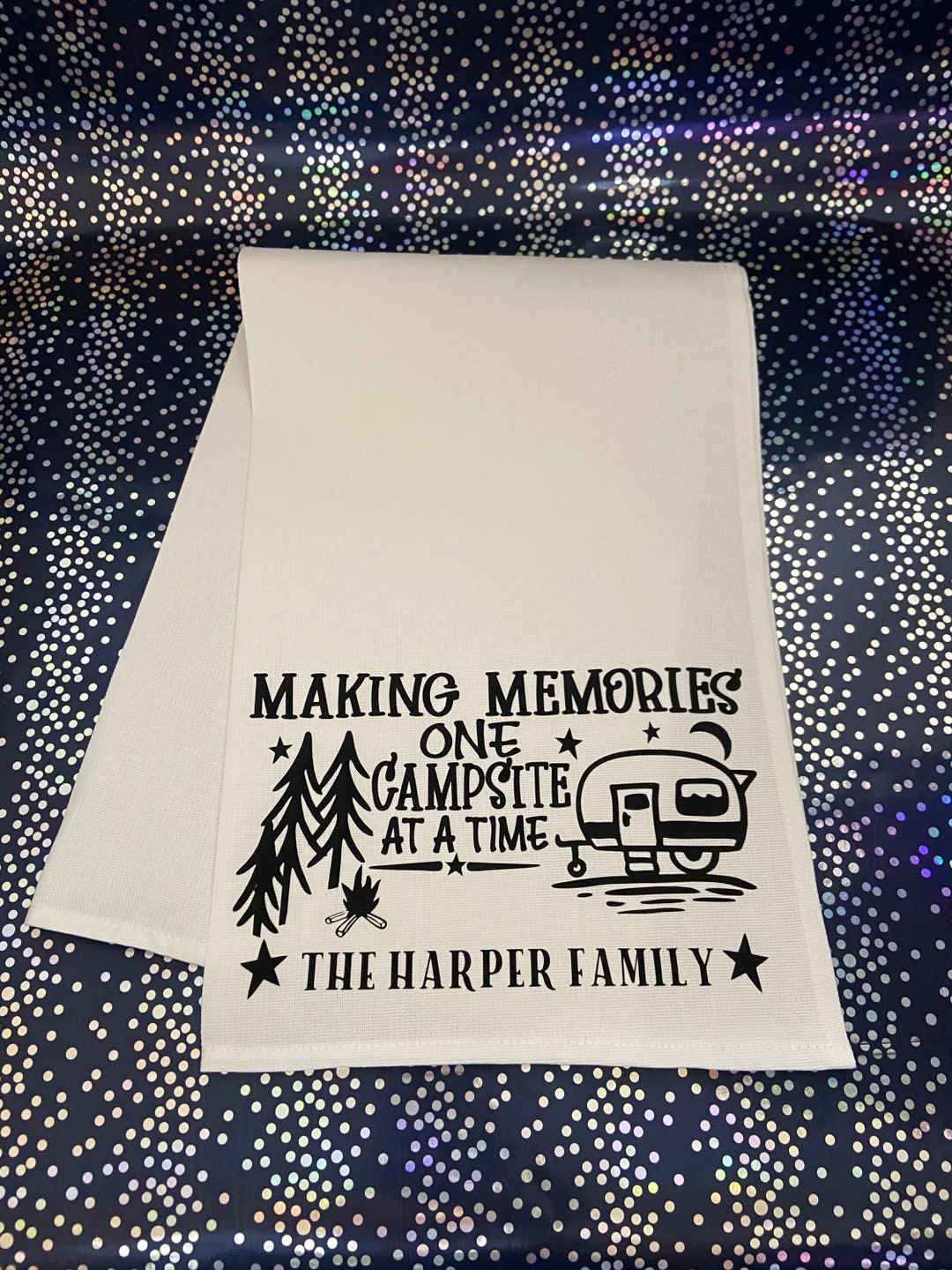 Making Memories Tea Towel, Caravan Tea Towel, Personalised, Caravan ...