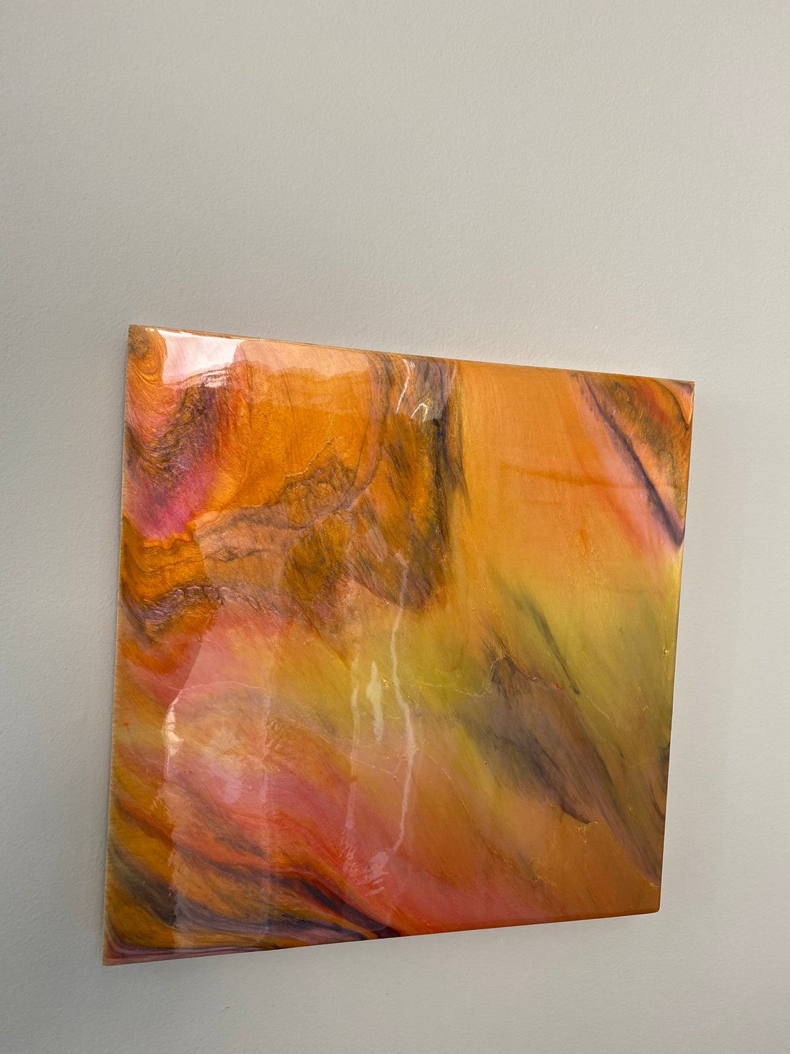 16 by 16 Original Epoxy Resin Painting Red Orange Yellow | Etsy