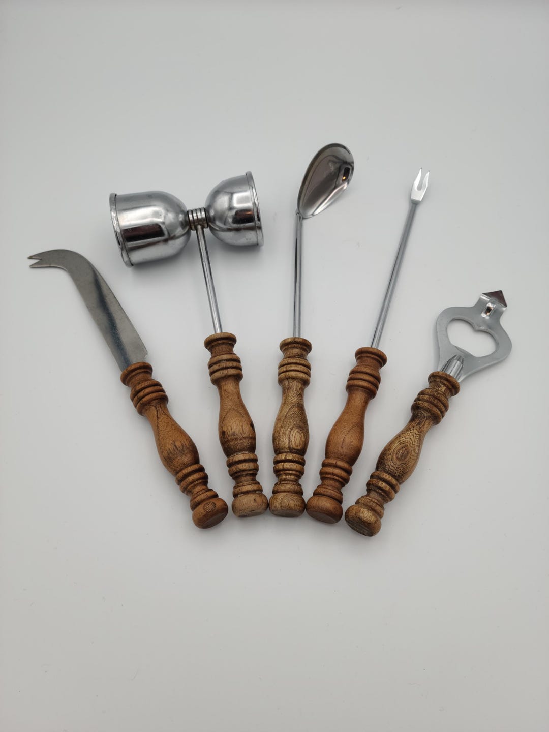 Vintage MCM Wood Handle Bar Utensil Set - Etsy