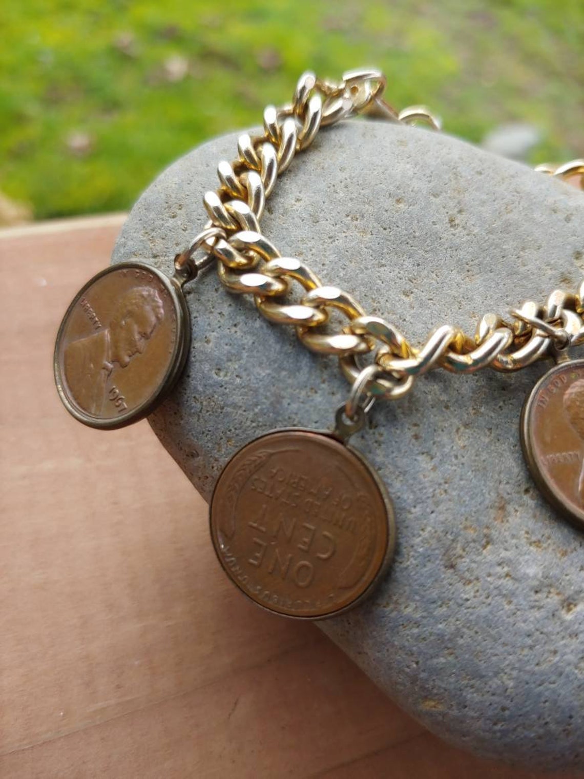 Vintage Penny Charm Bracelet - Etsy