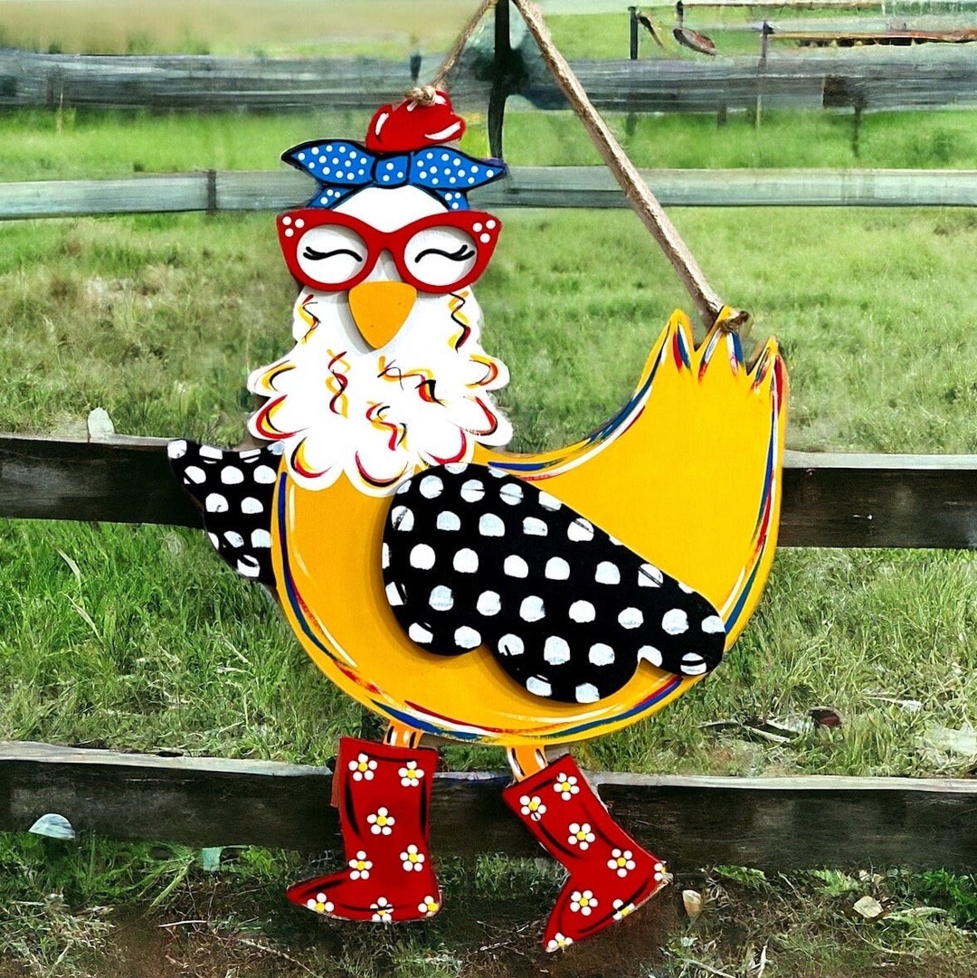 Chicken Door Hanger/dancing Chicken Door Hanger/farmhouse Chicken Door ...