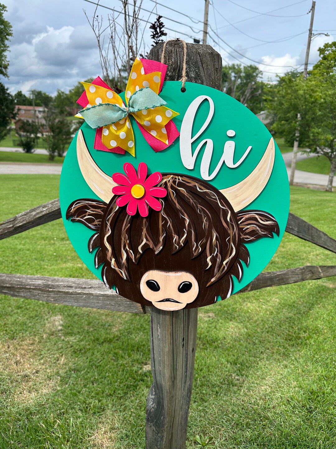 Highland Cow Door Hanger/ Cow With Flower Door Hanger/farmhouse Door ...