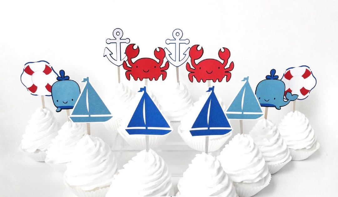 Nautical Cupcake Toppers - Nautical Birthday - Anchor Topper - Sailboat ...