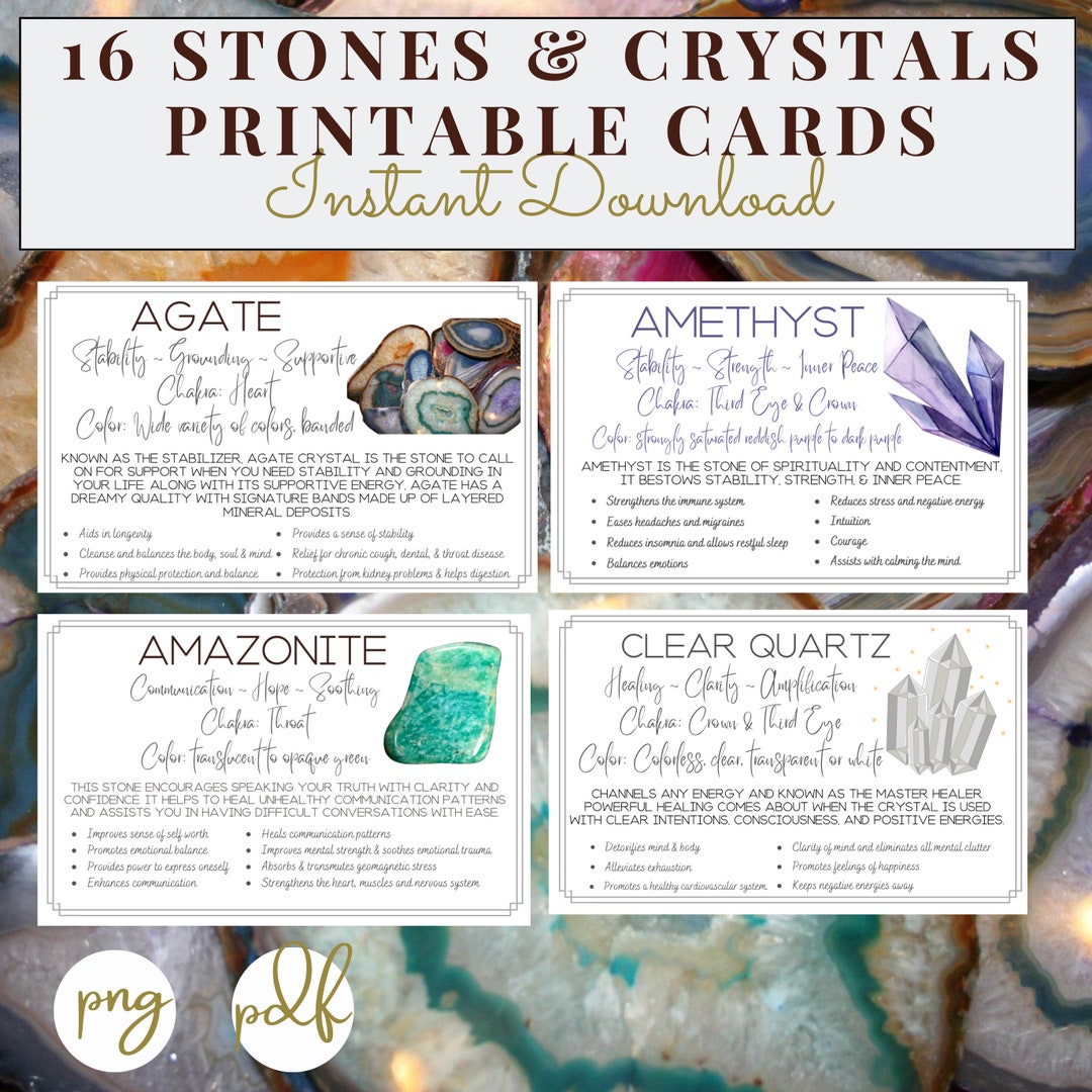 Crystal Meaning Printable Cards: Stone Properties & Benefits (digital ...