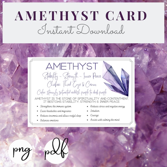 AMETHYST Printable Cards Crystal & Stone Meaning - Etsy