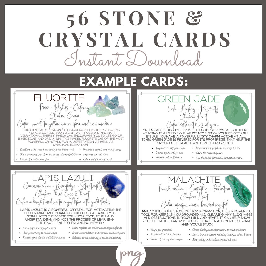 56 Quartz Crystals Stones Printable Cards, Rose Quartz, Smoky Quartz ...