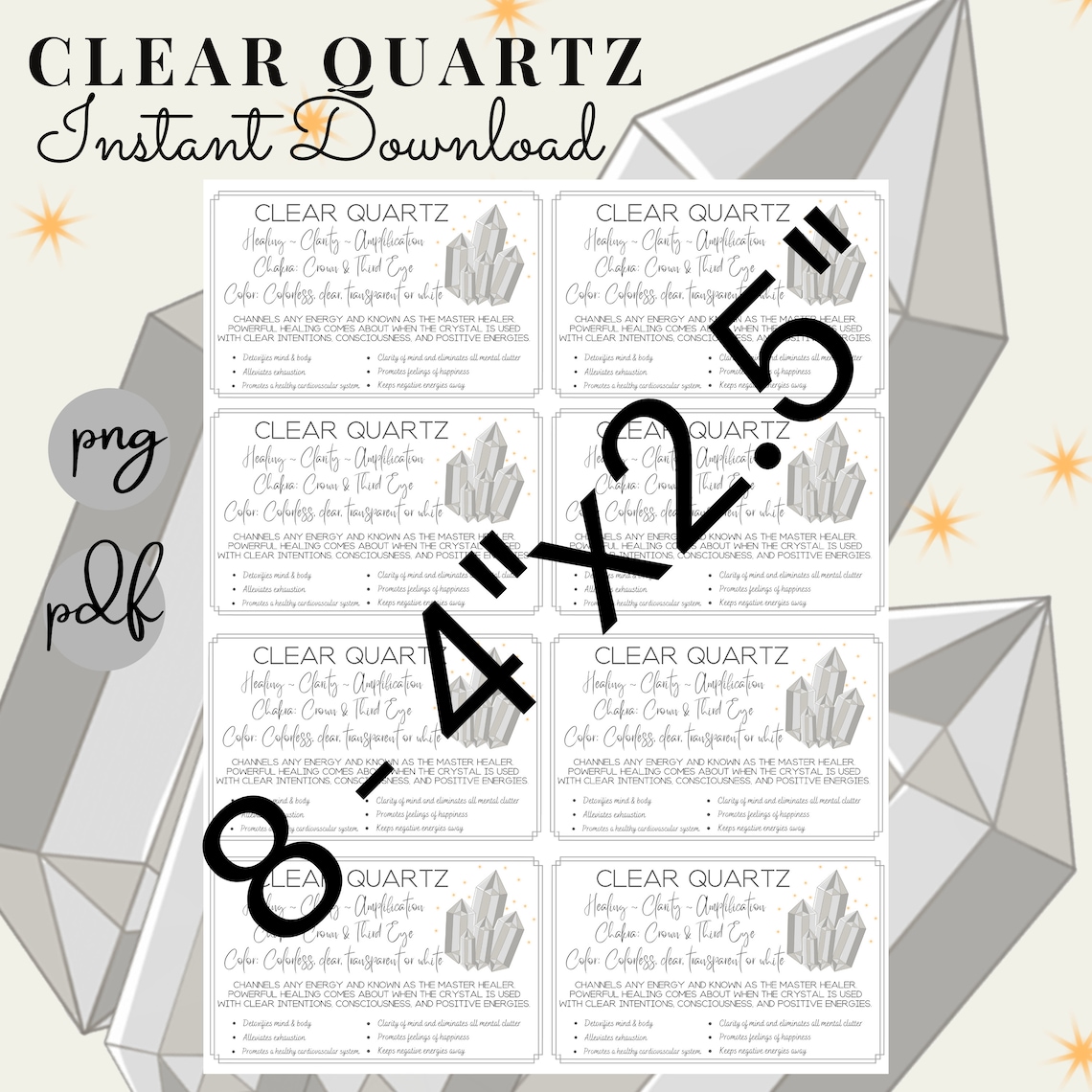 Clear Quartz Printable Cards Stone Meaning Properties | Etsy
