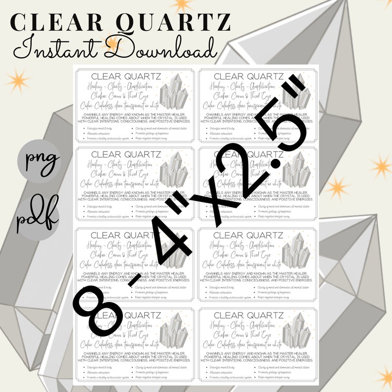 Clear Quartz Printable Cards Stone Meaning Properties | Etsy