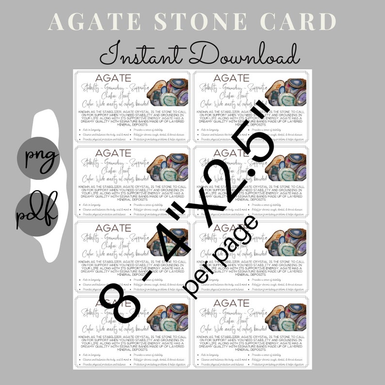 AGATE Stone ~ Printable Cards ~ Crystal & Stone Meaning - Properties ...