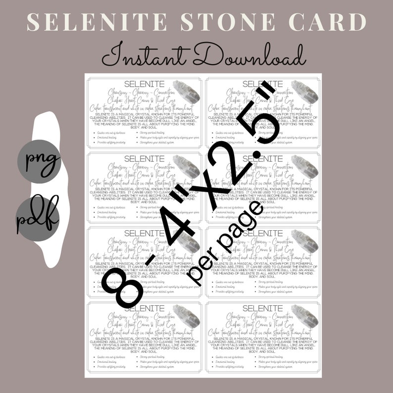 Selenite Printable Cards - Crystal Meaning - Properties - Benefits ...