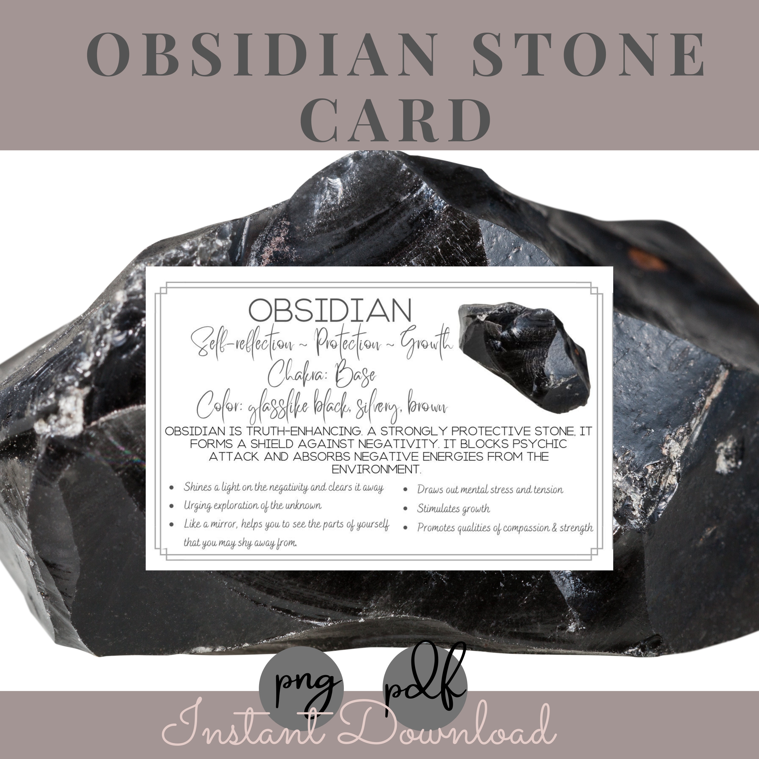 Obsidian Stone Printable Cards - Meaning - Properties - Benefits ...