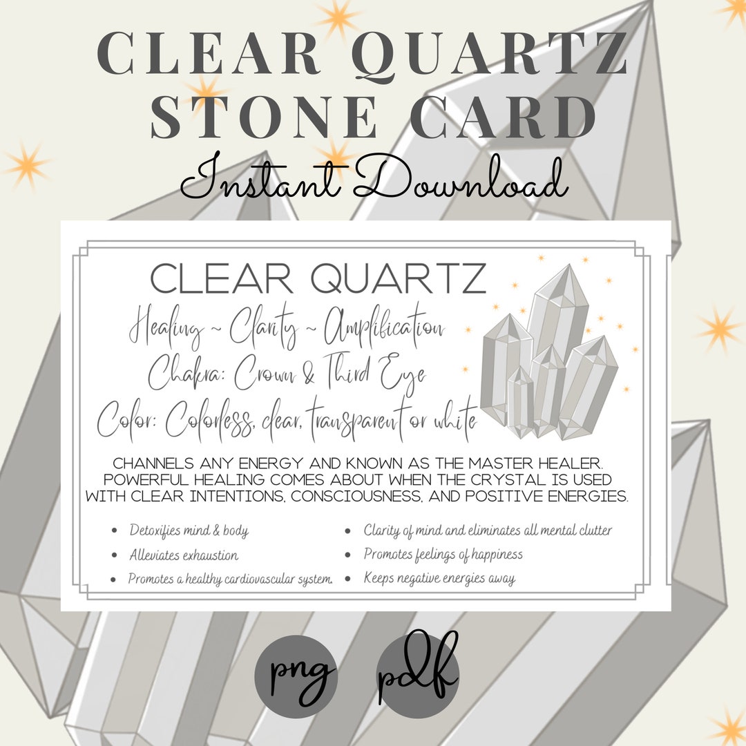 Clear Quartz Printable Cards - Stone Meaning - Properties - Benefits ...