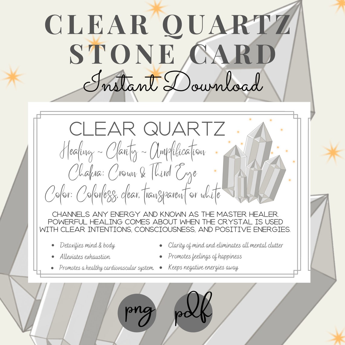Clear Quartz Printable Cards Stone Meaning Properties | Etsy