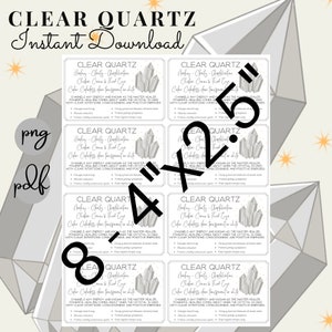 5 Quartz Crystals Stones Printable Cards Rose Quartz, Smoky Quartz ...
