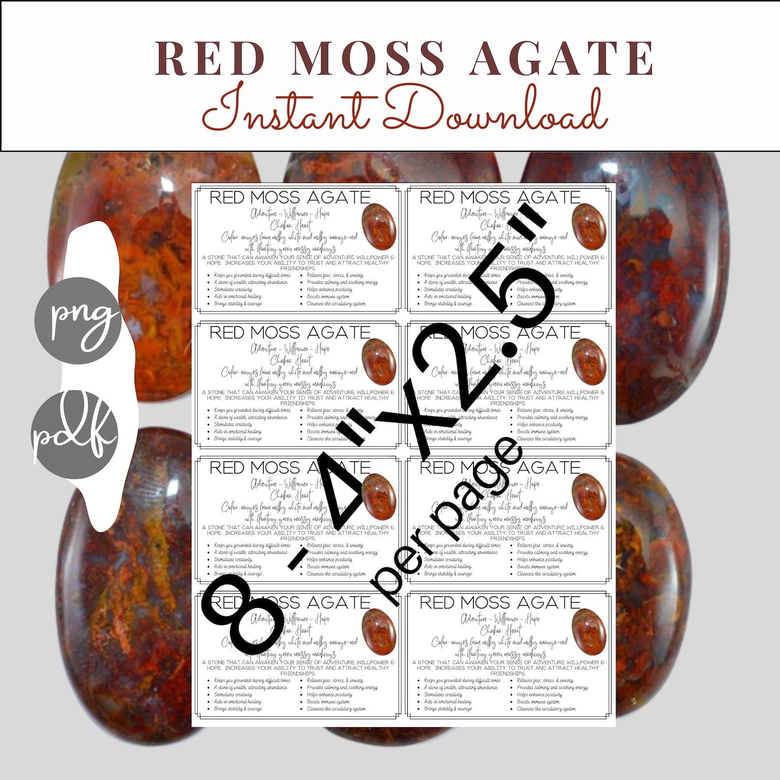 Red Moss Agate Instant Printable Cards - Crystal & Stone Meaning ...