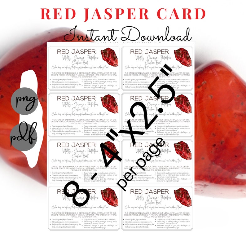 Red Jasper Printable Cards Crystal & Stone Meaning - Etsy