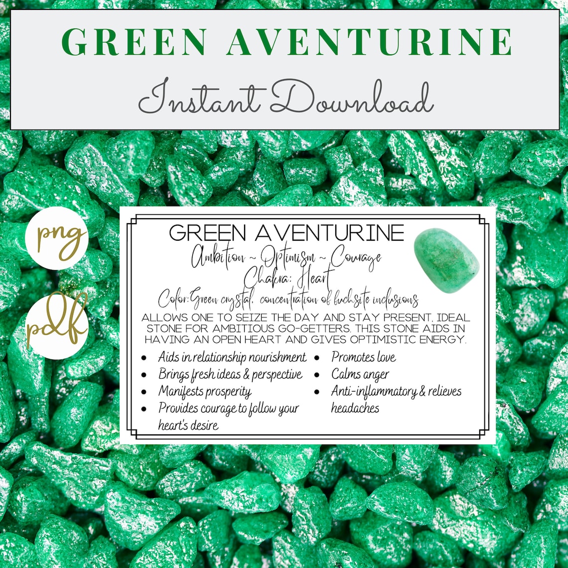 Green Aventurine Printable Cards - Crystal & Stone Meaning - Properties ...