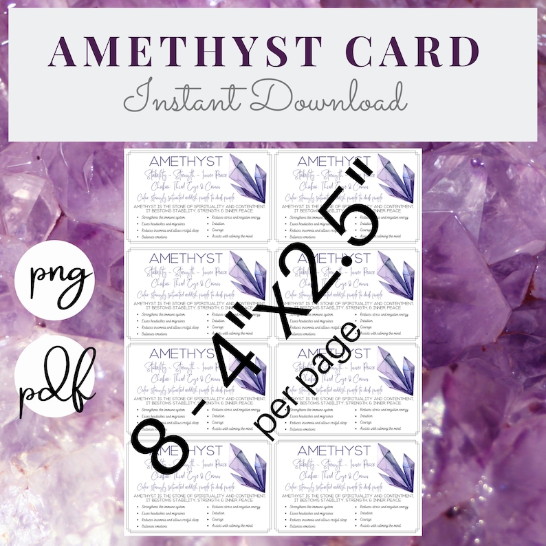 AMETHYST Printable Cards - Crystal & Stone Meaning - Properties ...