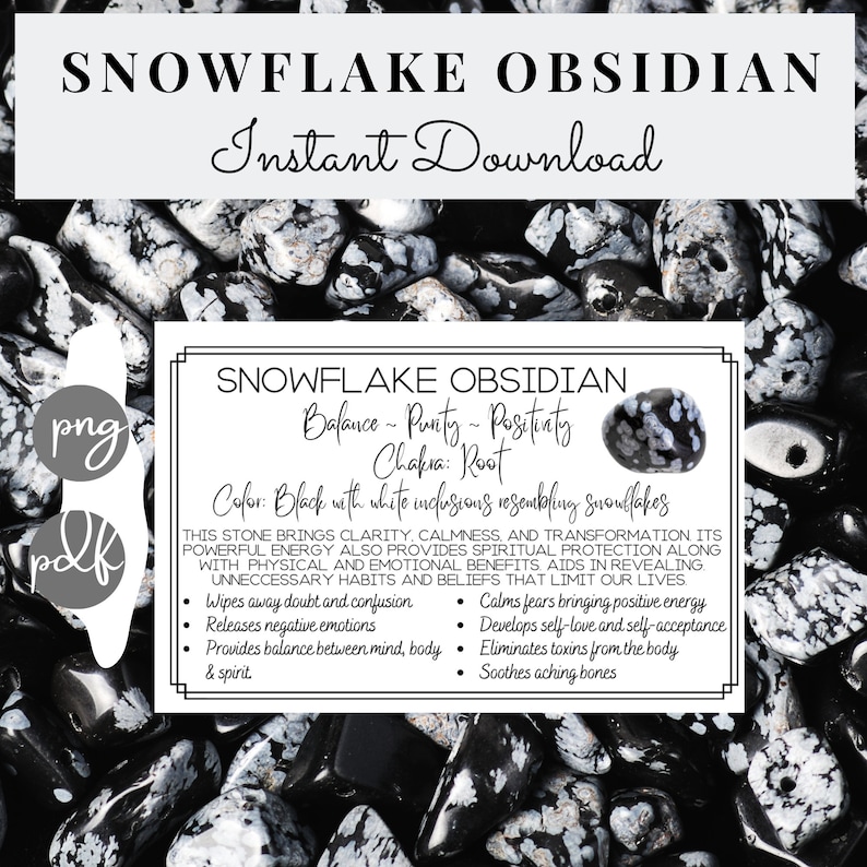 Snowflake Obsidian & Red Carnelian Stone Meaning Cards (digital ...