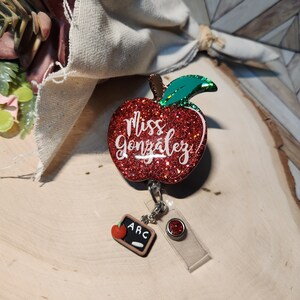 Epoxy Apple Badge Reel - Teacher Gift - Back to School - Personalized ...