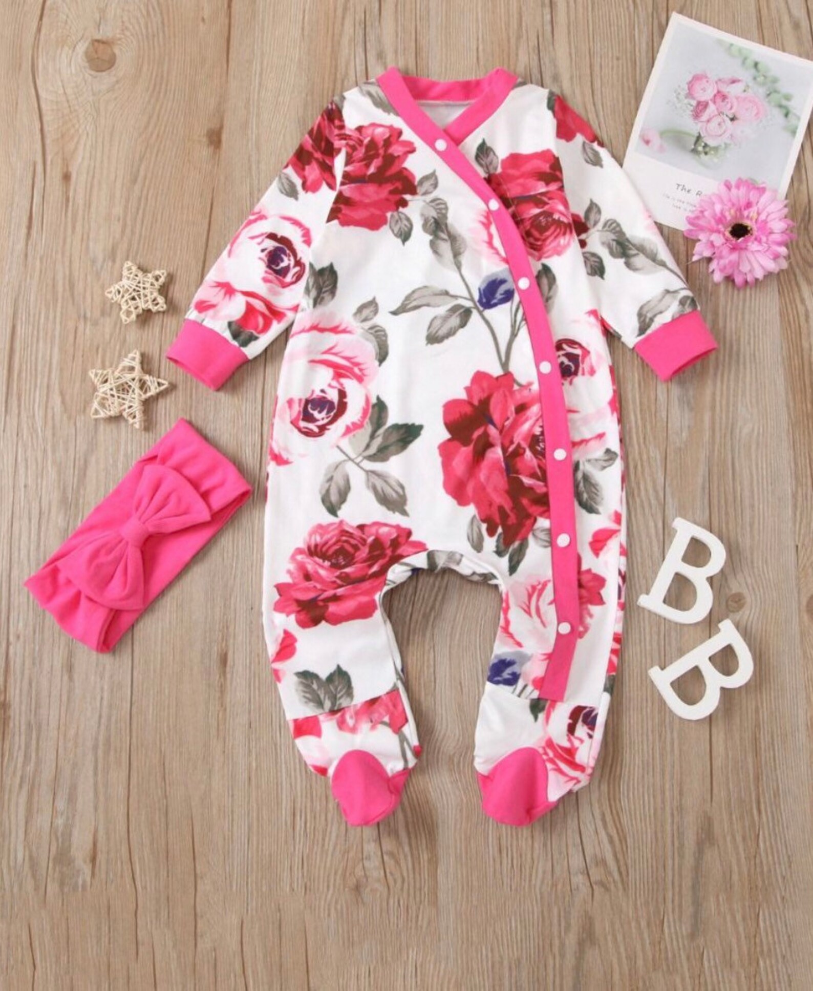 Baby Romper•baby Romper Headband Set•floral Baby Romper•baby Girl ...