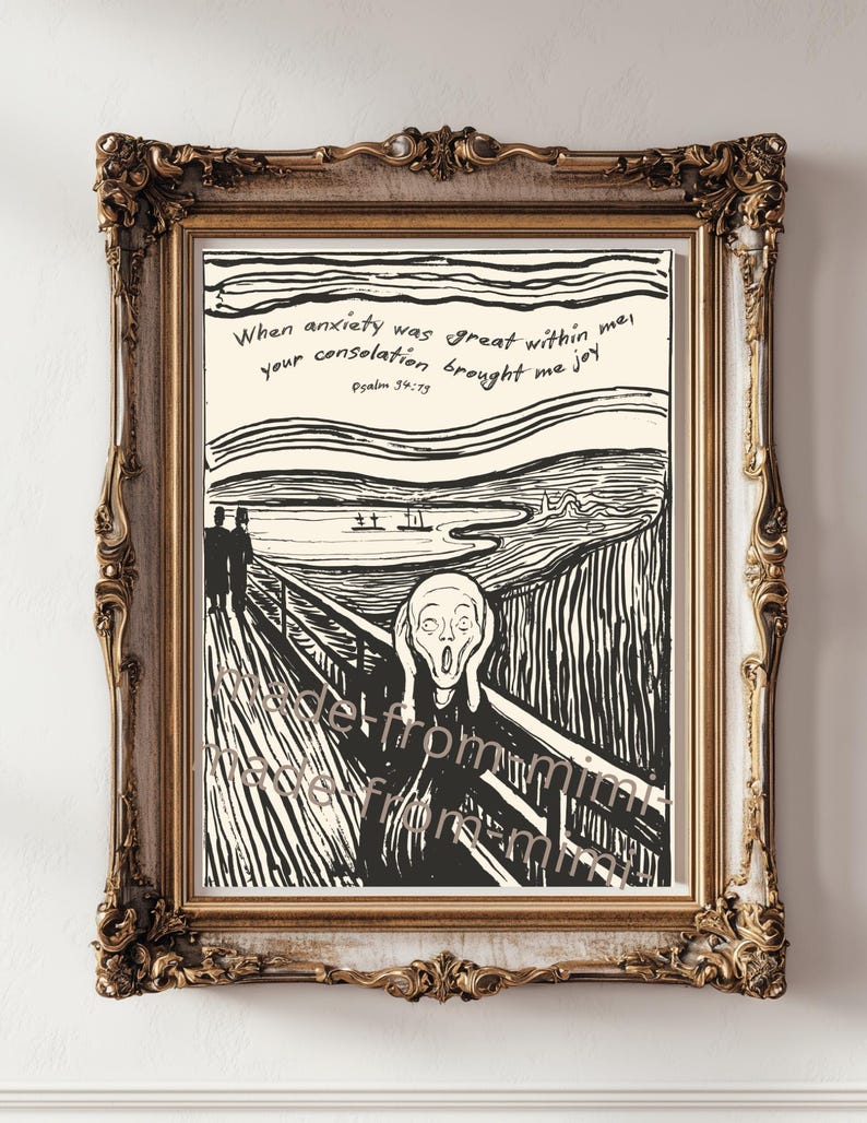 Psalm 94:19 Printable | the Scream Art Sketch | Anxiety Wall Art ...
