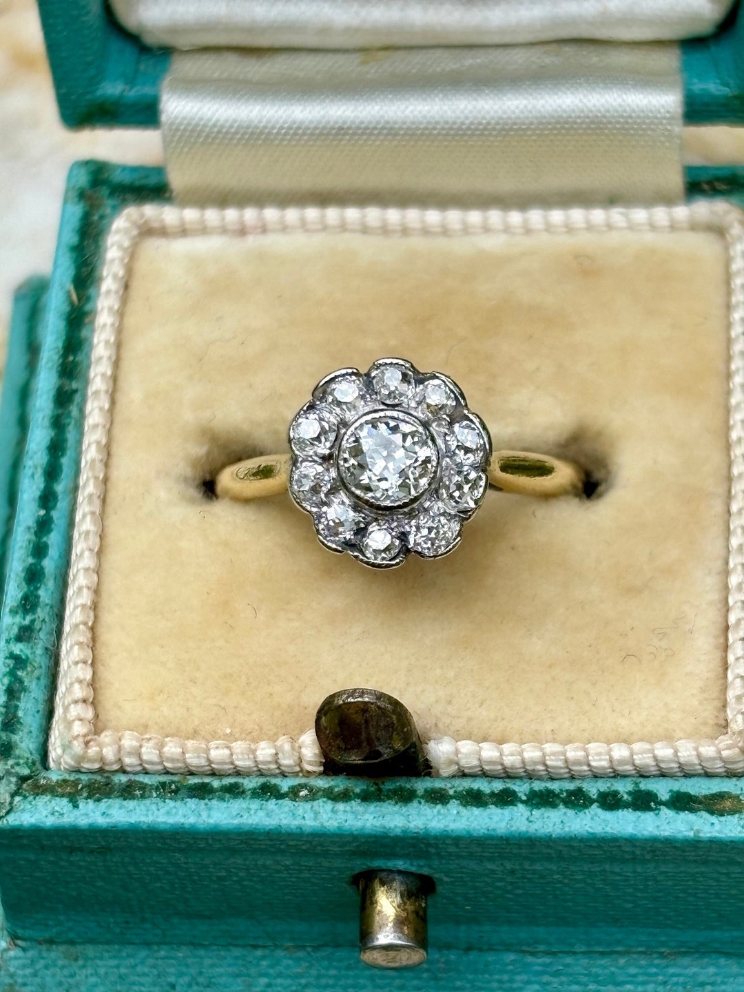 Antique Diamond Daisy Ring/cluster Ring/18ct Gold/18kt/platinum/old Cut ...